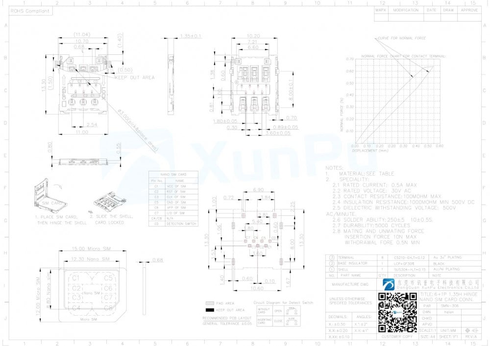 XUNPU SMN-306 manufacturer drawing page 1