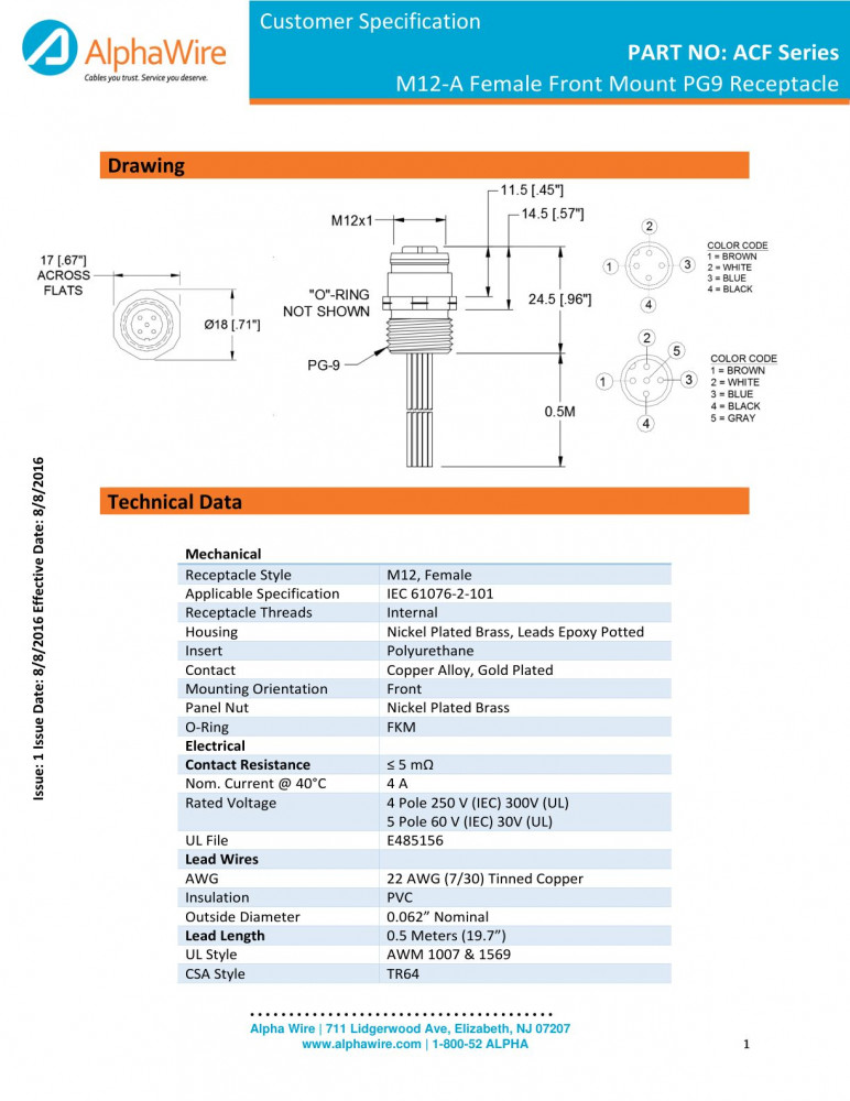 Alpha Wire 301ACF NC404 technical drawing