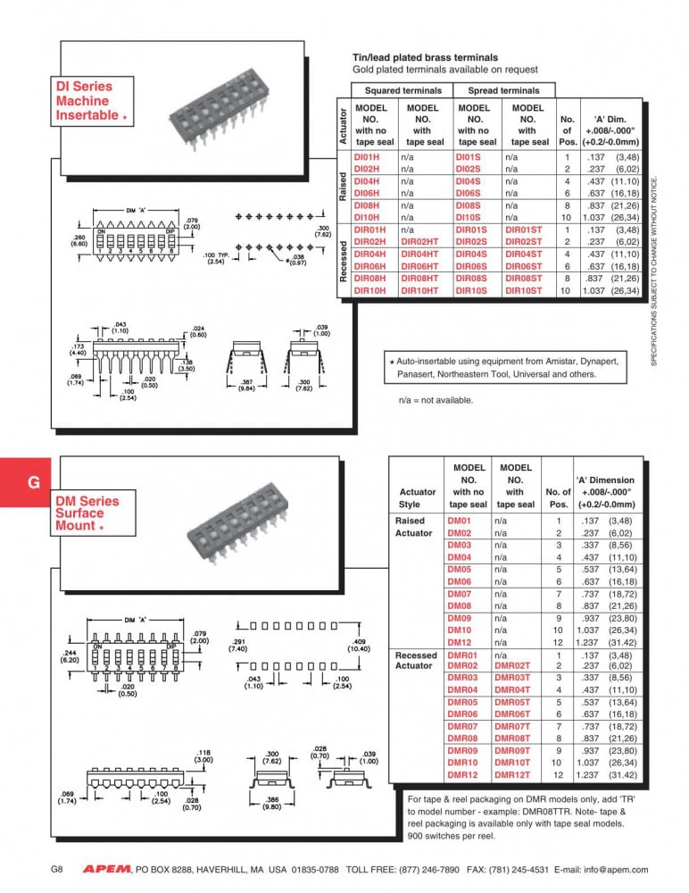 APEM DIP switch document page 8