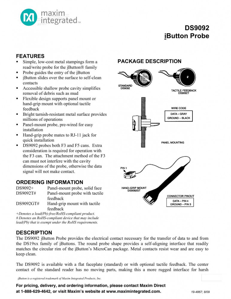 DS9092+ product documentation page 1
