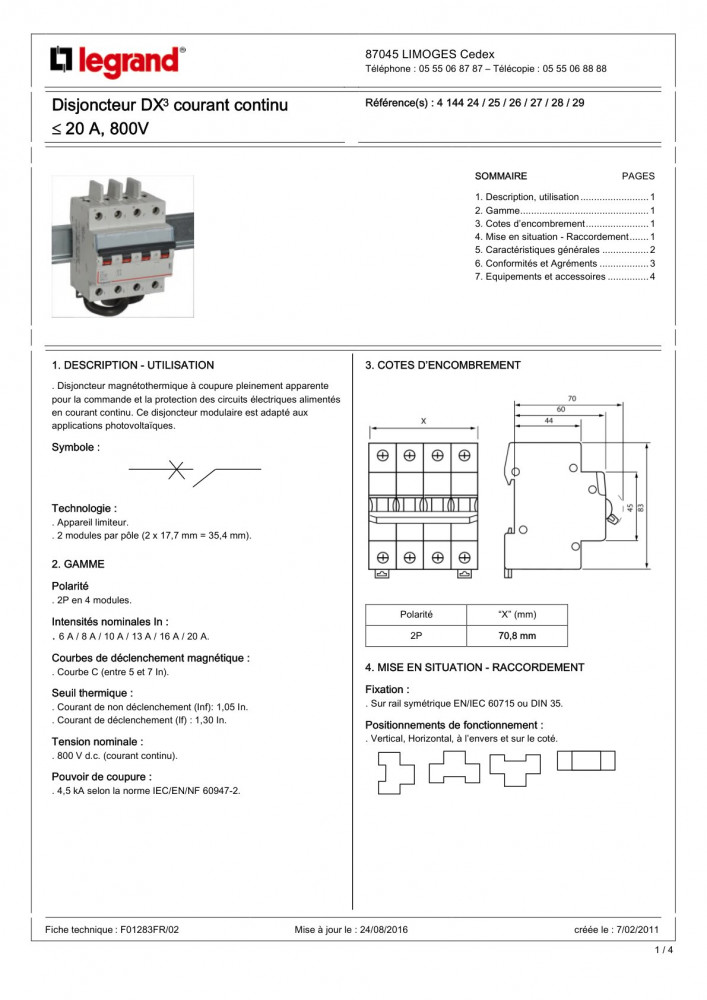 Legrand DX³ DC breaker technical document, page 1