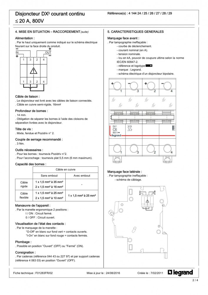 Legrand DX³ DC breaker technical document, page 2