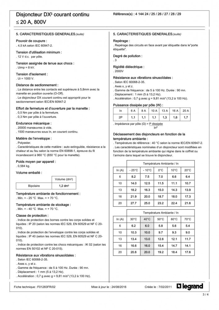 Legrand DX³ DC breaker technical document, page 3