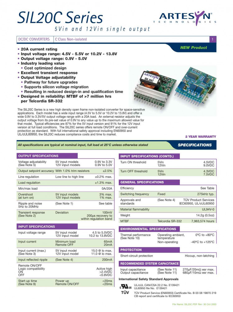 SIL20C-12SADJ-V datasheet page 1