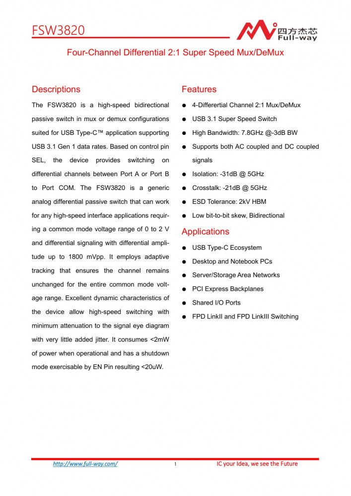FSW3820 datasheet page 1