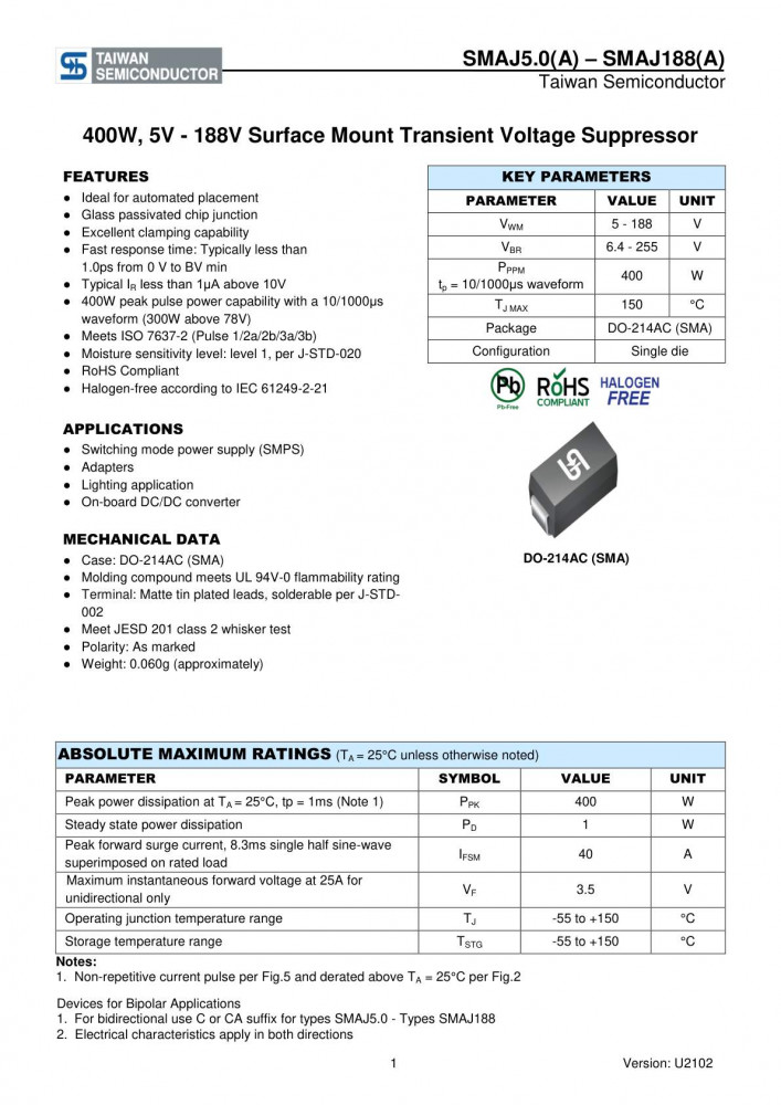 SMAJ14C datasheet page 1