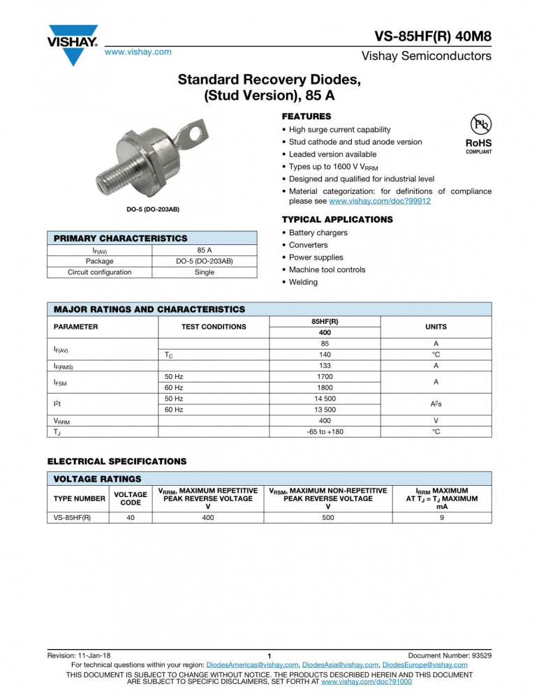 VS-85HF datasheet page 1
