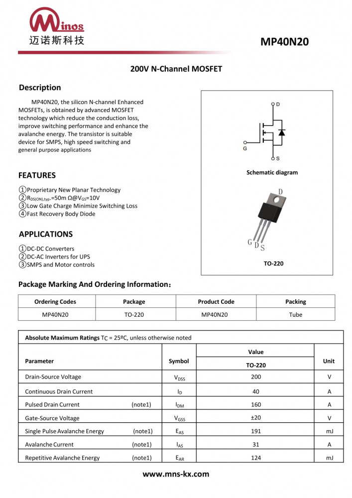 MP40N20 datasheet page 1