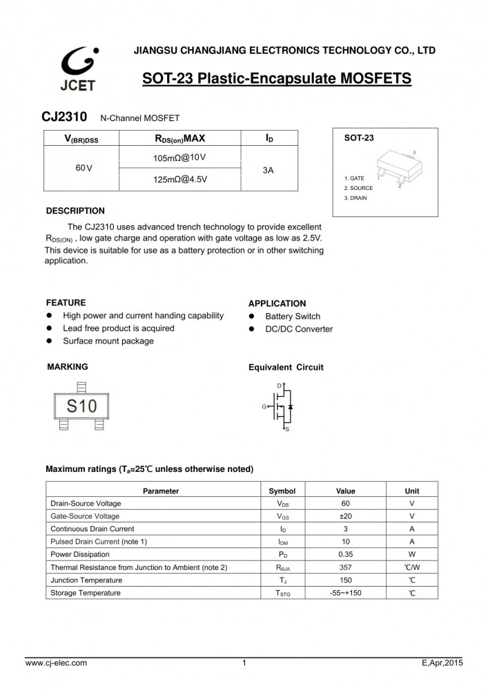 CJ2310 datasheet page 1