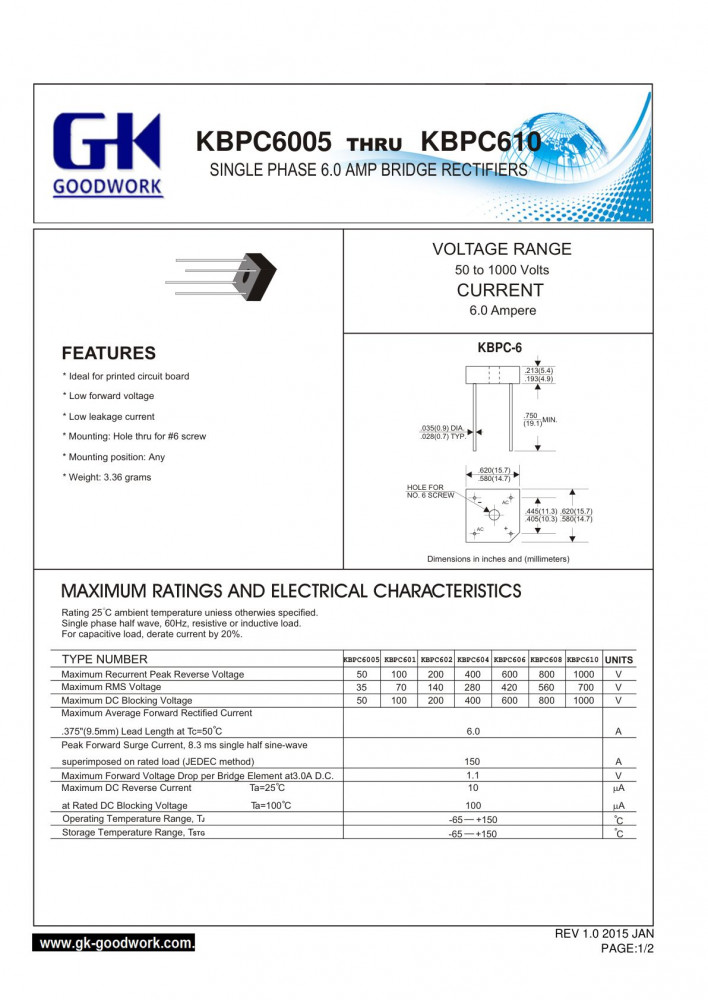 GOODWORK KBPC610 datasheet page 1