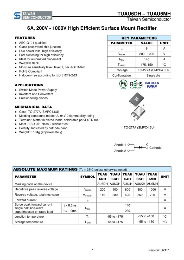 TUAU6GH datasheet page 1