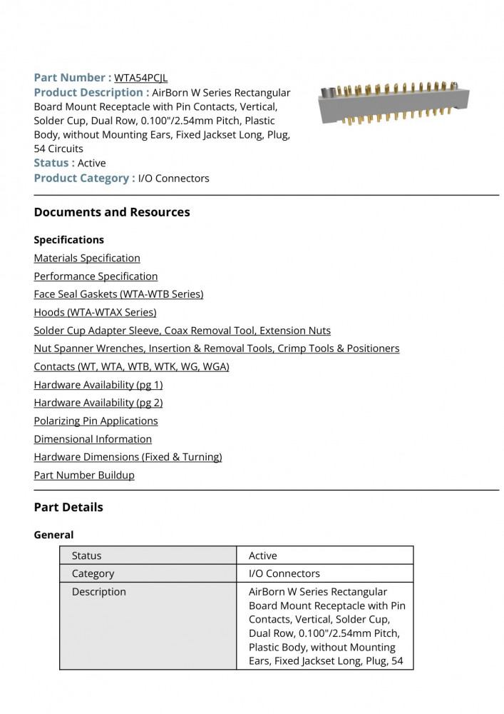 WTA54PCJL technical document, page 1