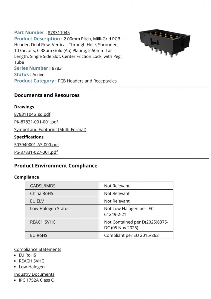MOLEX 878311045 technical document preview, page 1