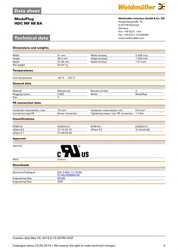 WEIDMULLER HDC MF 6B BA documentation page 2