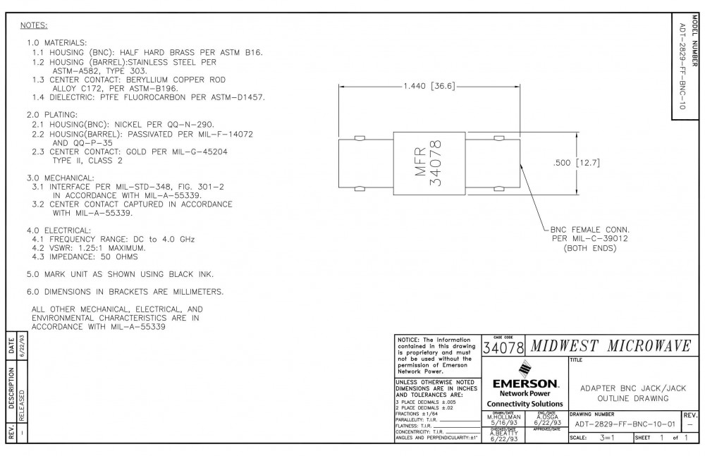 CINCH ADT-2829-FF-BNC-10 technical document preview