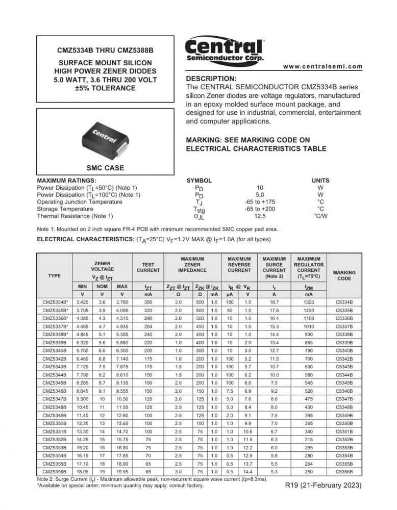 CMZ5366B datasheet page 1