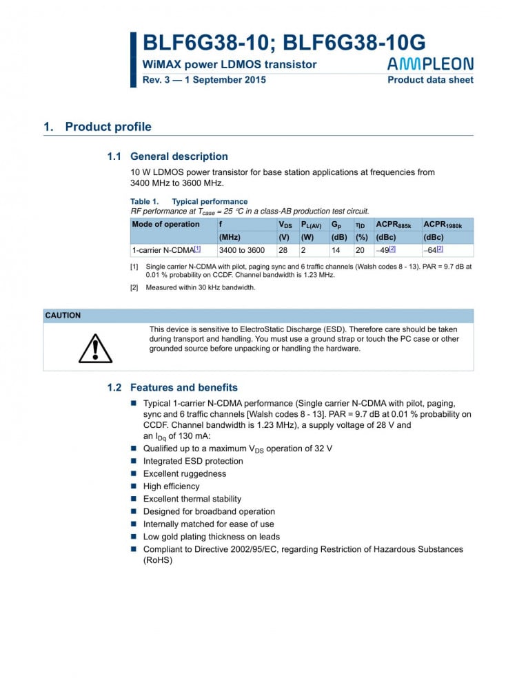 BLF6G38-10G datasheet page 1