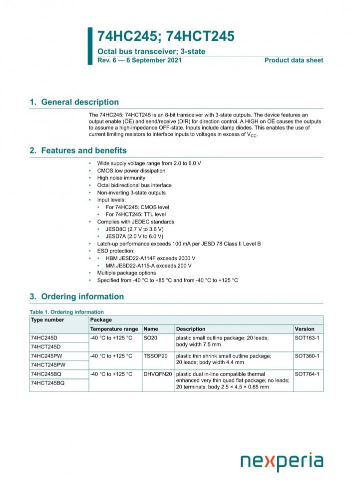 74HC245 datasheet page 1