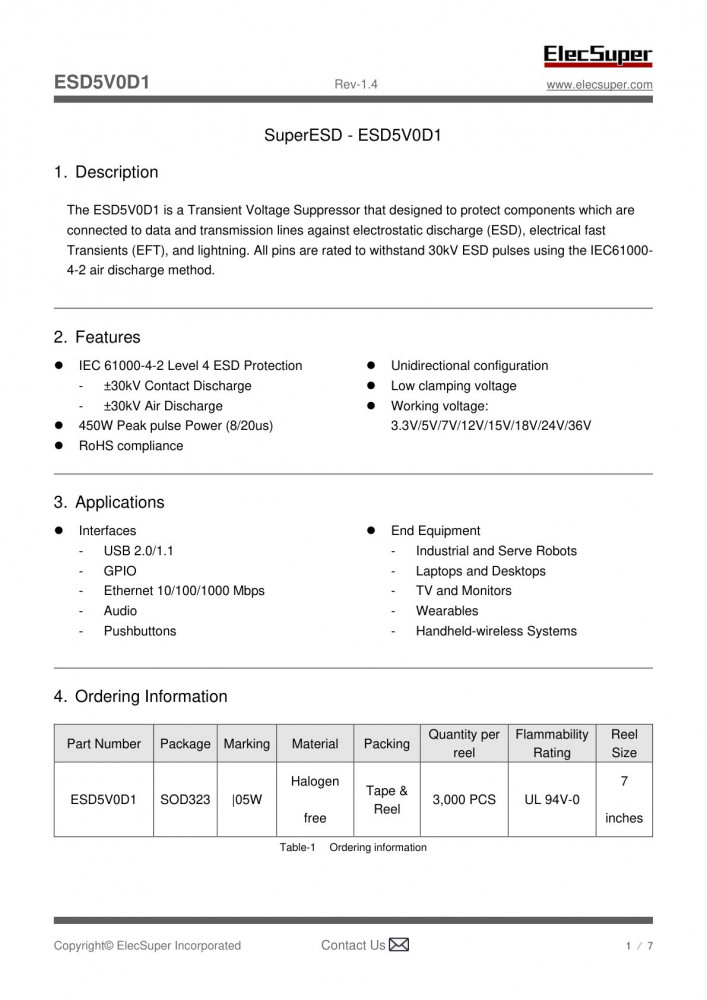 ESD5V0D1 datasheet page 1