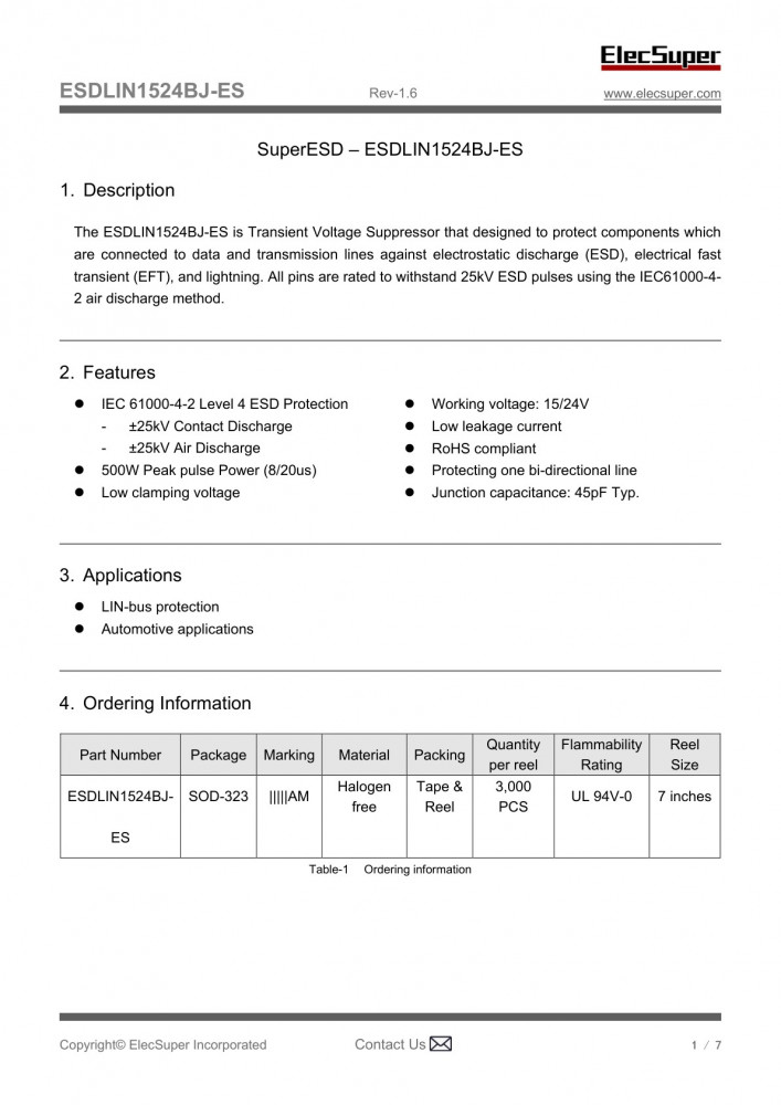 ESDLIN1524BJ-ES datasheet page 1