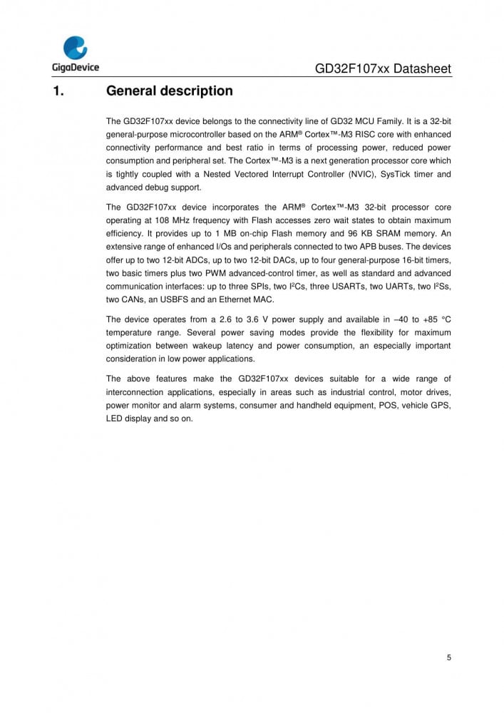 GD32F107xx datasheet page 6