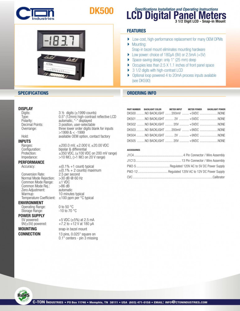DK500 product documentation page 1