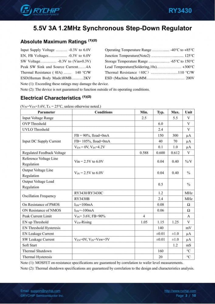 RY3430 datasheet page 3