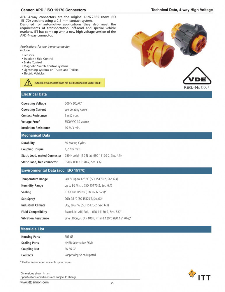 ITT CANNON APD connector document page 1