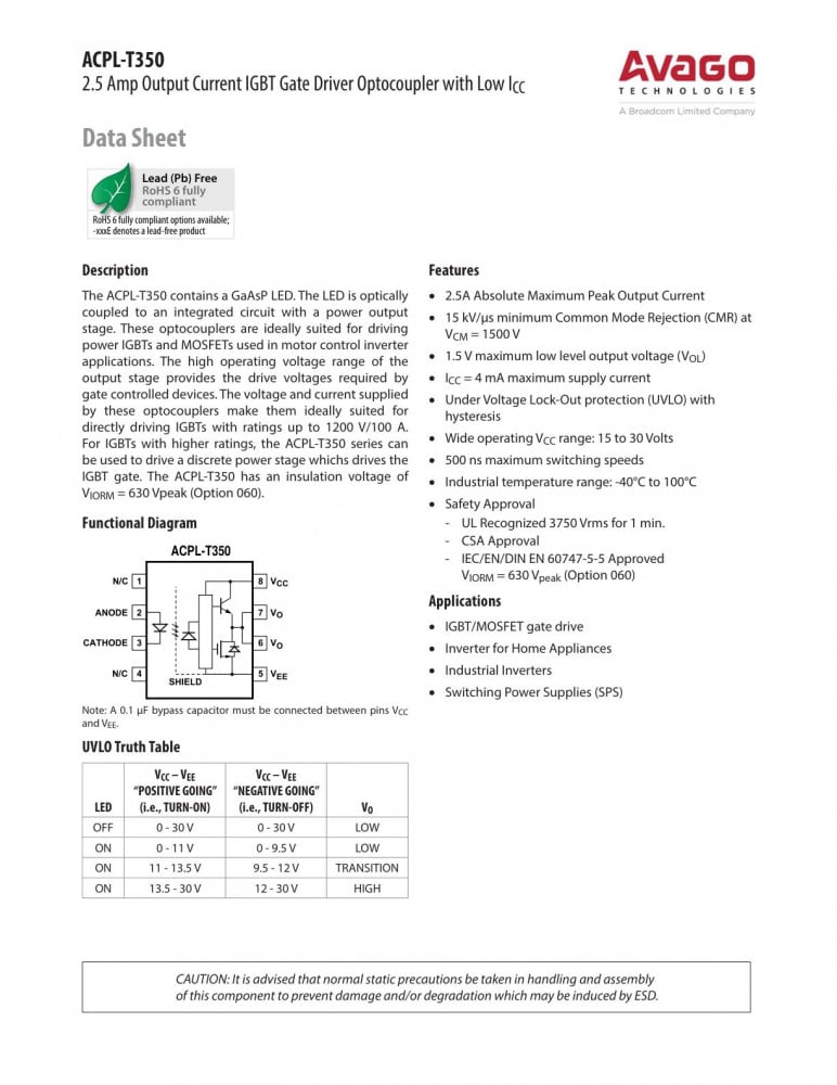 ACPL-T350 datasheet page 1