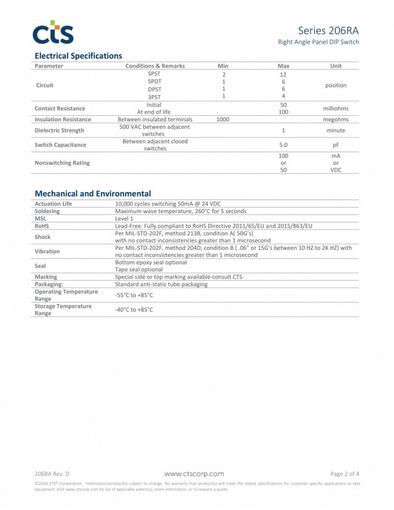 CTS 206RA datasheet page 2