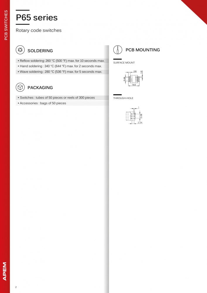 APEM P65 series document page 2