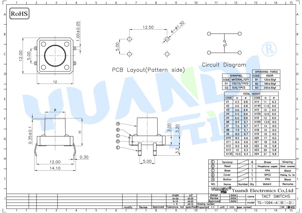 YUANDI TS-1094-A8B2-D1 technical drawing page 1