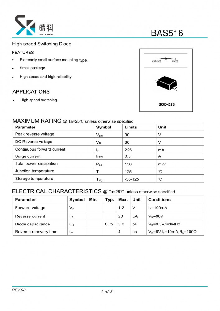 BAS516 datasheet page 1