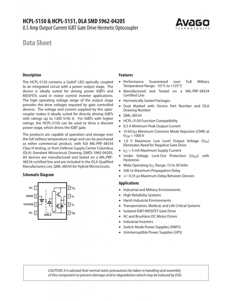 HCPL-5150 datasheet page 1
