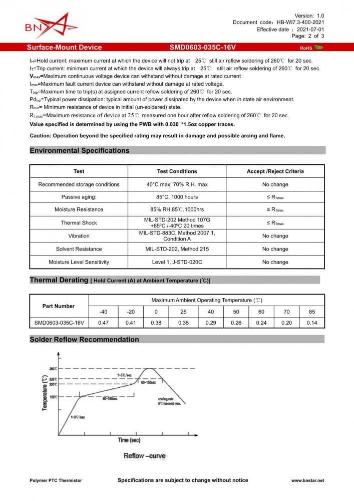 BNstar SMD0603-035C-16V datasheet page 2
