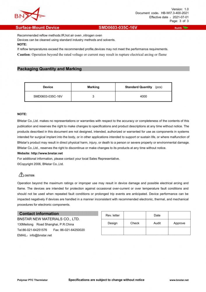 BNstar SMD0603-035C-16V datasheet page 3