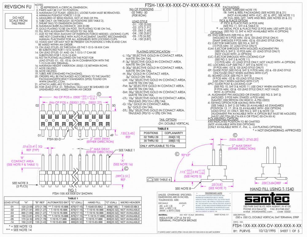 Samtec FTSH drawing page 1