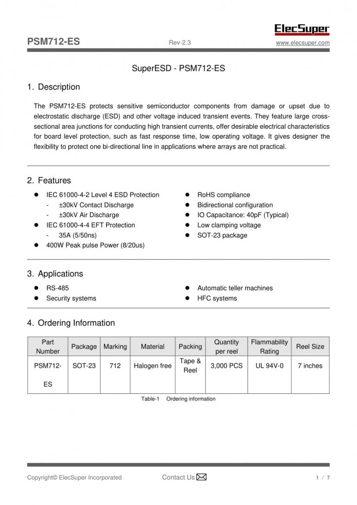 PSM712-ES datasheet page 1