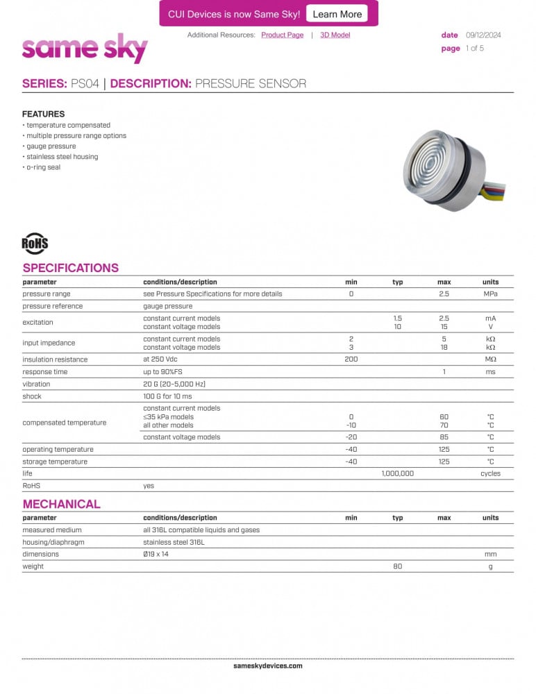 PS04 datasheet page 1