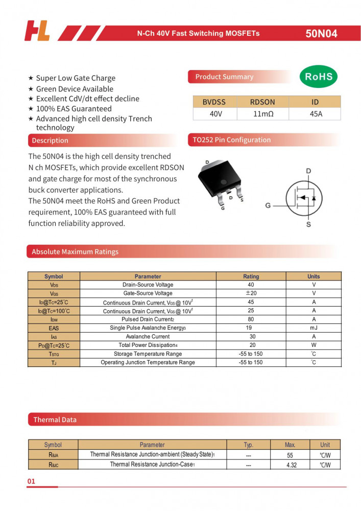 HL 50N04 datasheet page 1