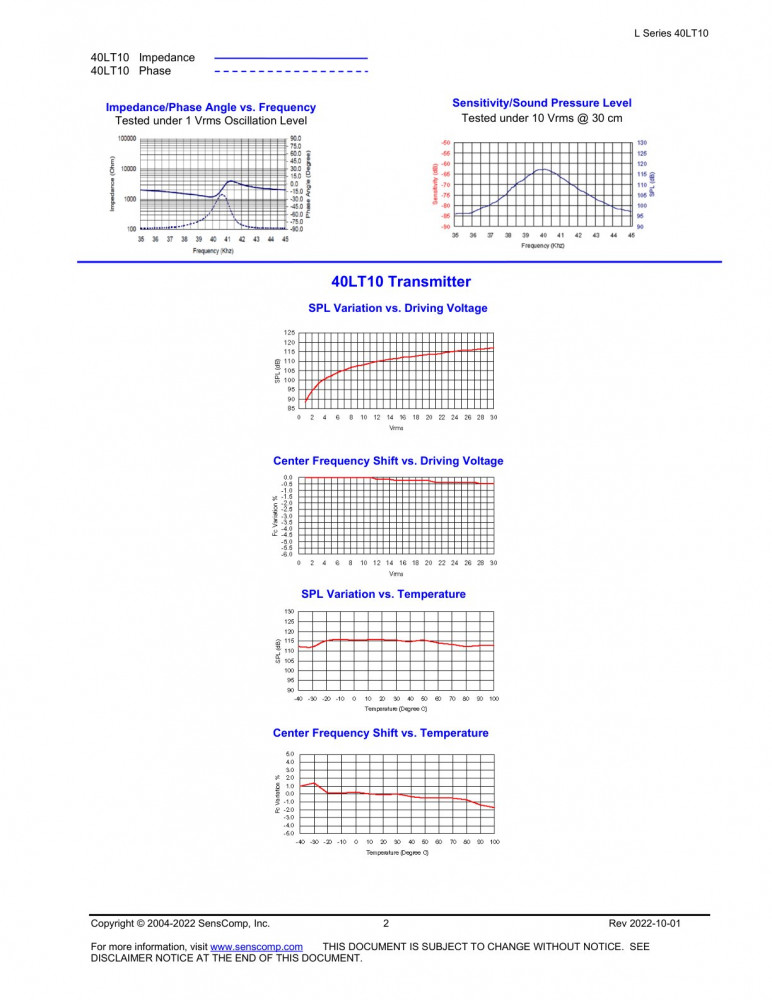 SensComp 40LT10 product specification page image 2