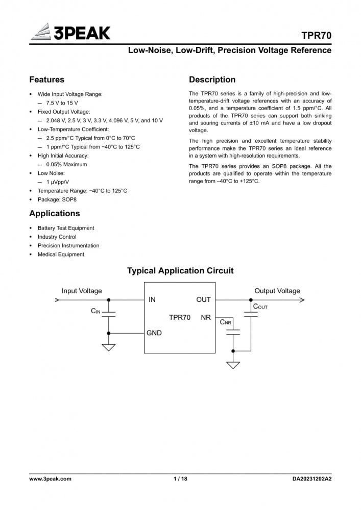 TPR70 datasheet page 1