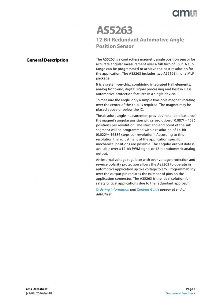 AS5263 datasheet page 1