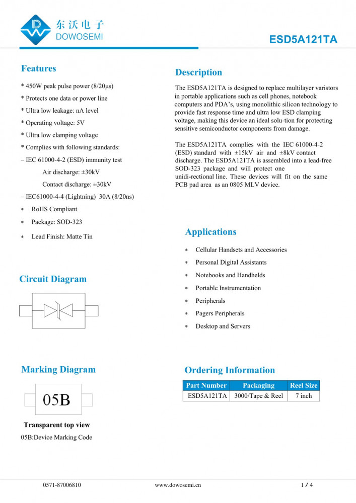 ESD5A121TA datasheet page 1