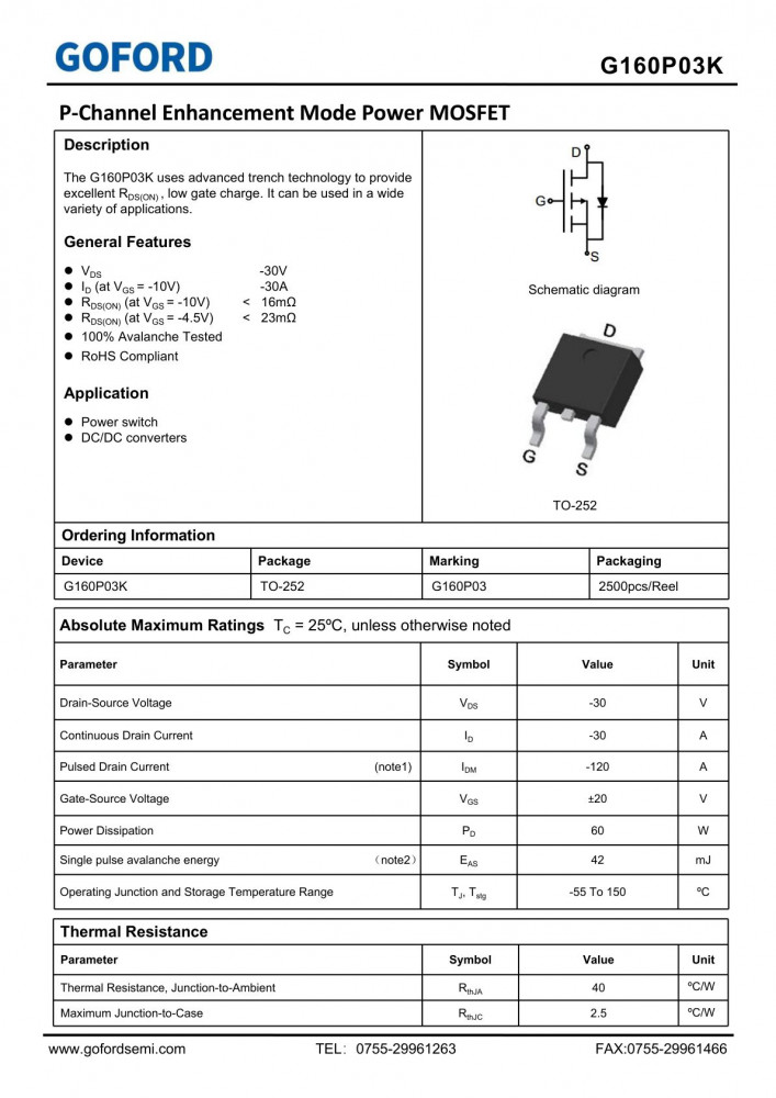 G160P03K datasheet page 1