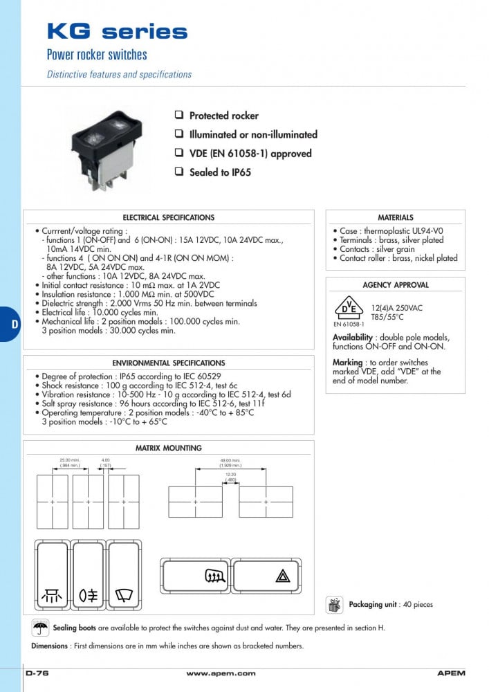 APEM KG463 technical document page 1