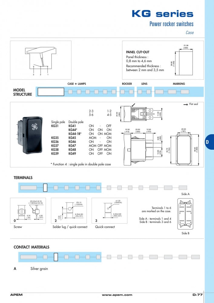 APEM KG463 technical document page 2