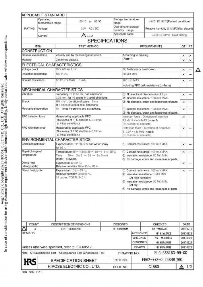 HRS FH62 specification sheet page 1