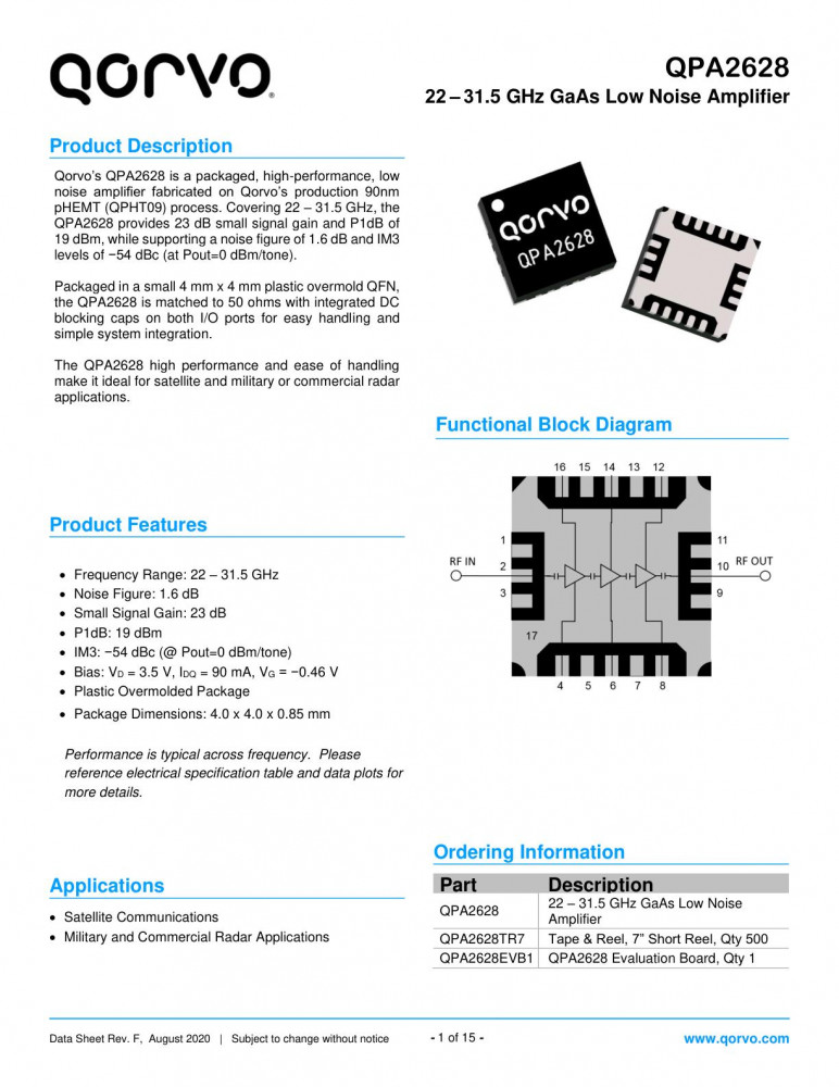 QPA2628 datasheet page 1