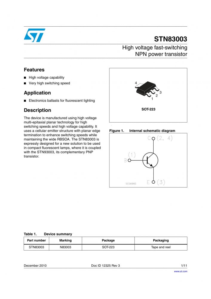 STN83003 datasheet page 1